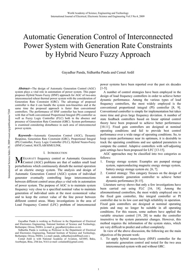 Automatic Generation Control Of Interconnected Power System With Generation Rate Constraintsby