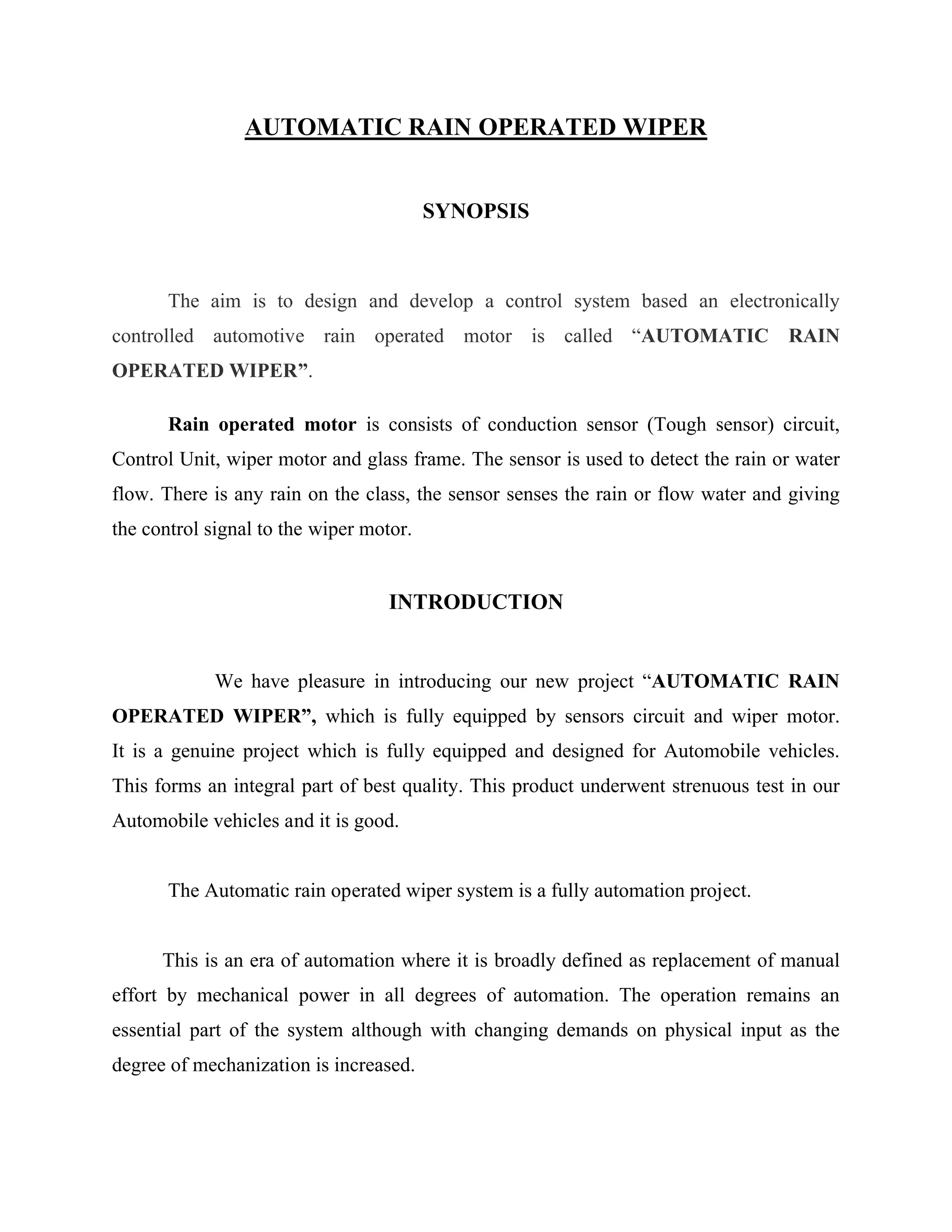 Automatic rain-operated-wiper | PDF