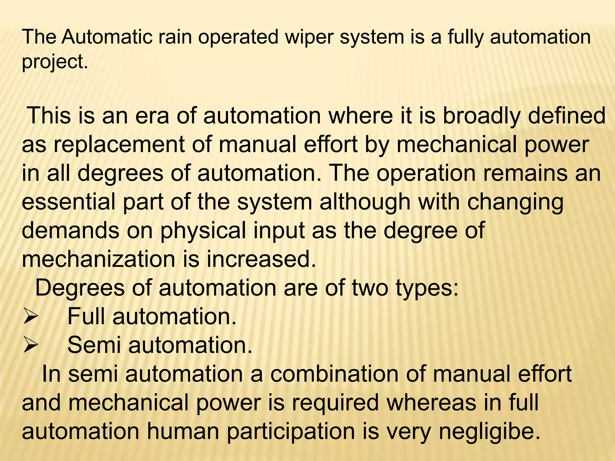 Automatic rain operated wiper | PPTX