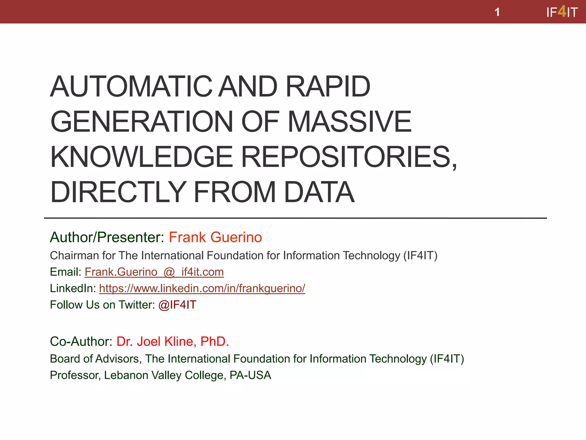 Automatic and rapid generation of massive knowledge repositories from ...