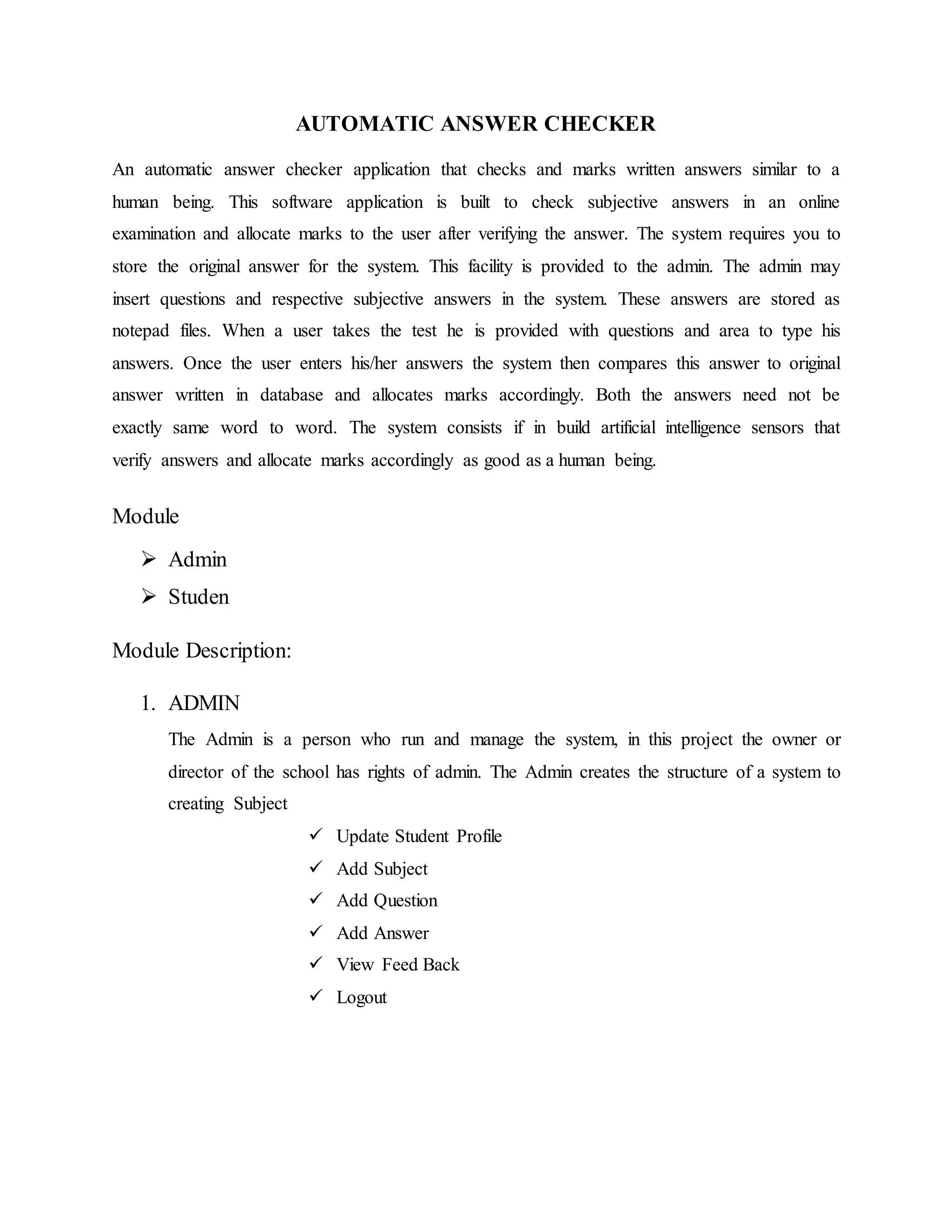Automatic answer checker | DOCX