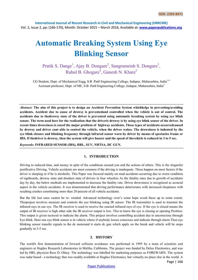 Automatic Breaking System Using Eye Blinking Sensor | PDF