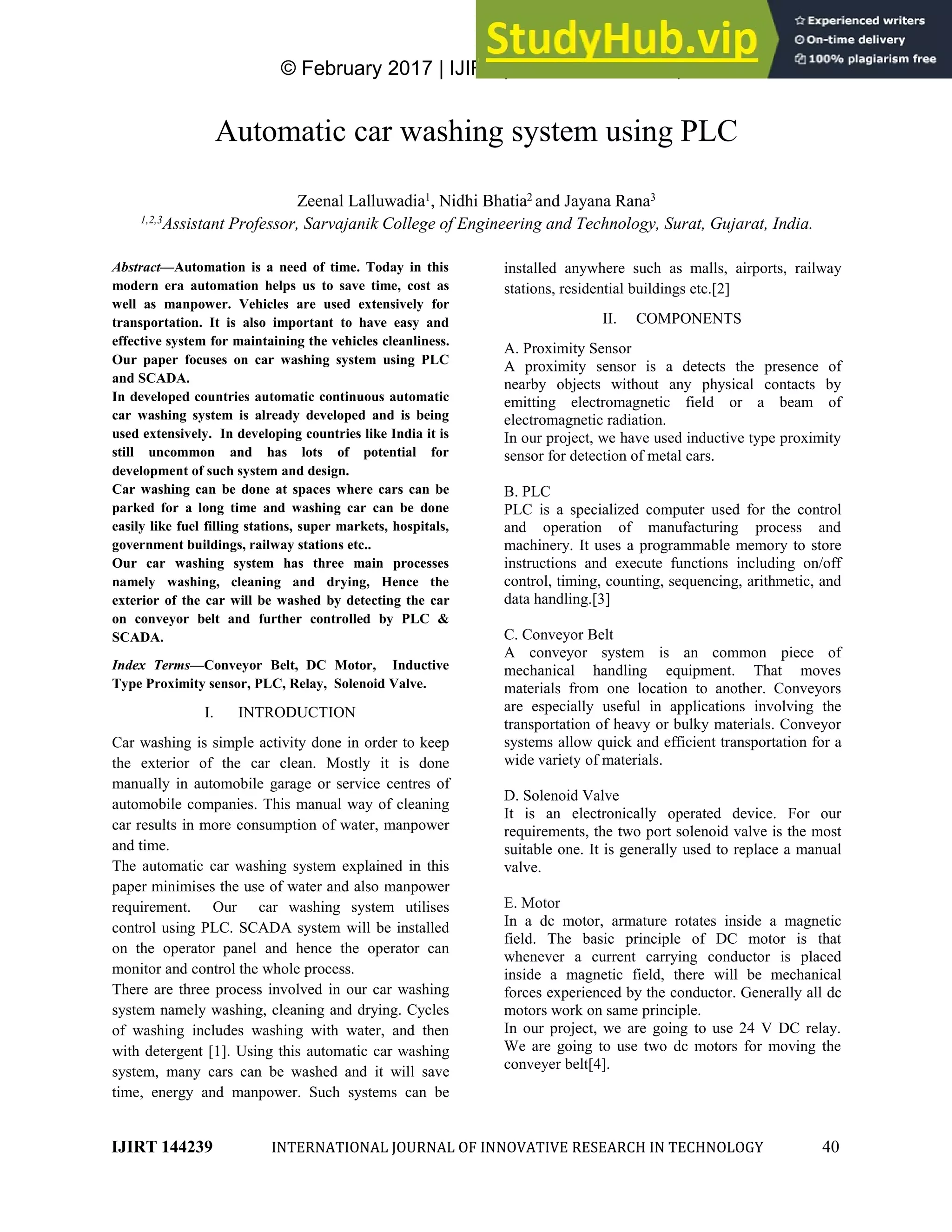 Automatic Car Washing System Using PLC | PDF