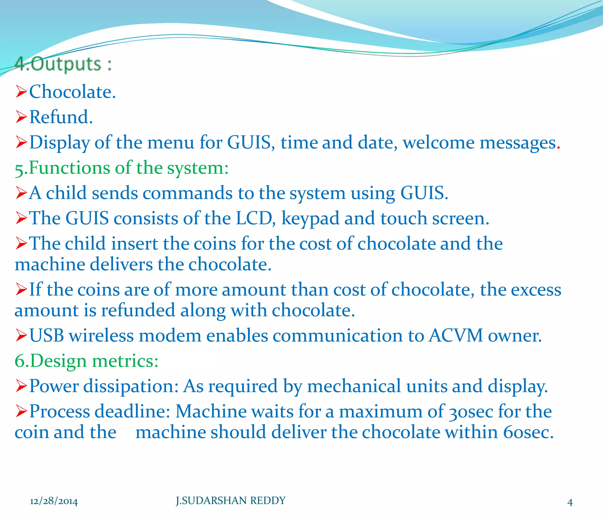 Automatic chocolate vending machine using mucos rtos ppt | PPTX