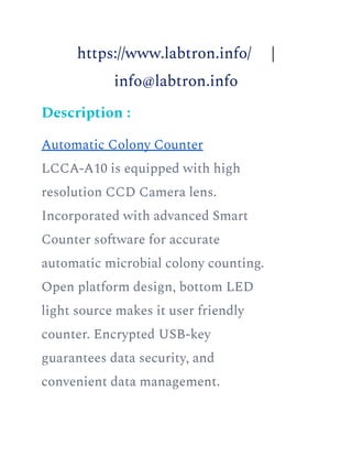 Automatic Colony Counter laboratory equipment | PDF