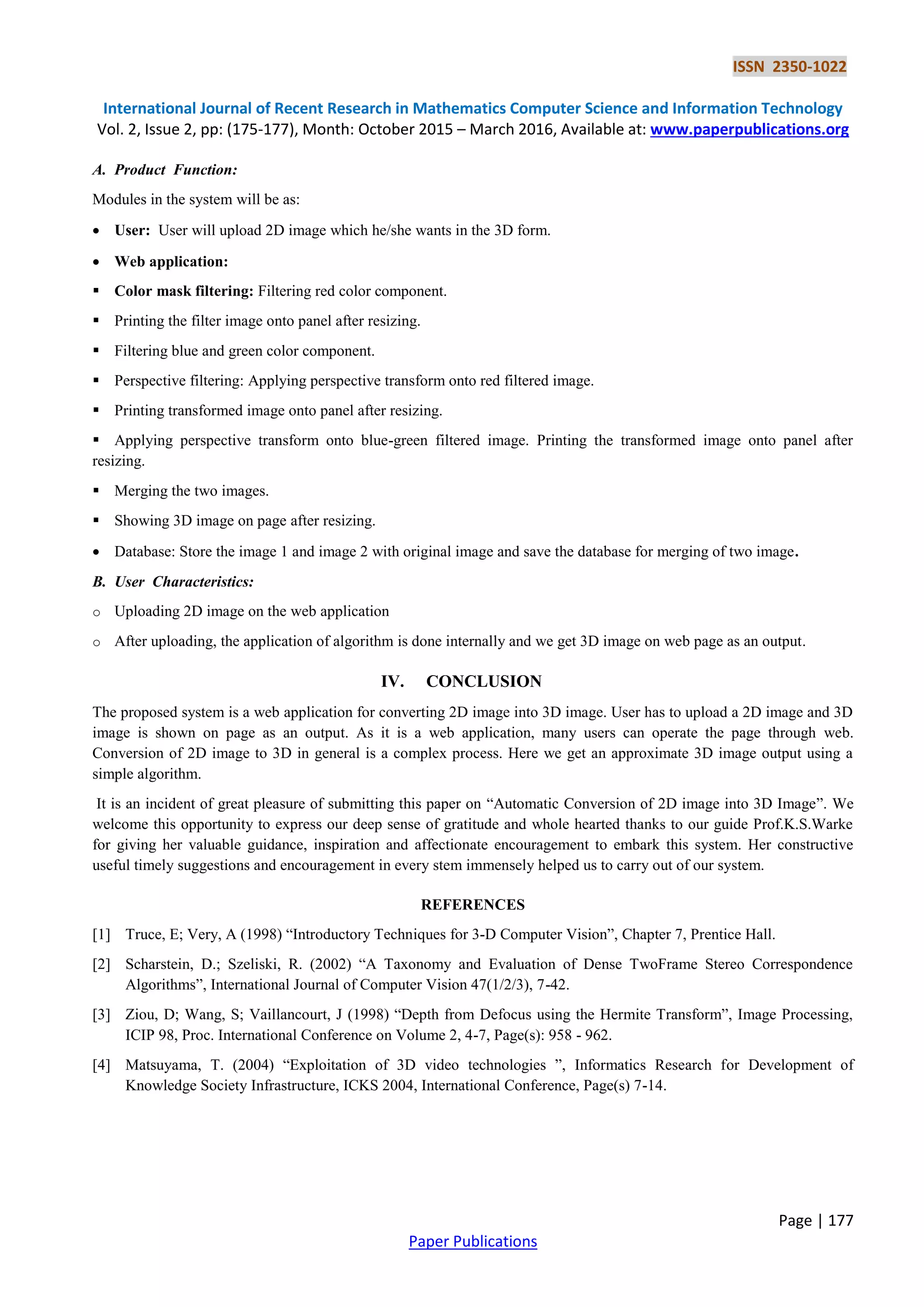 Automatic Conversion of 2D Image into 3D Image | PDF