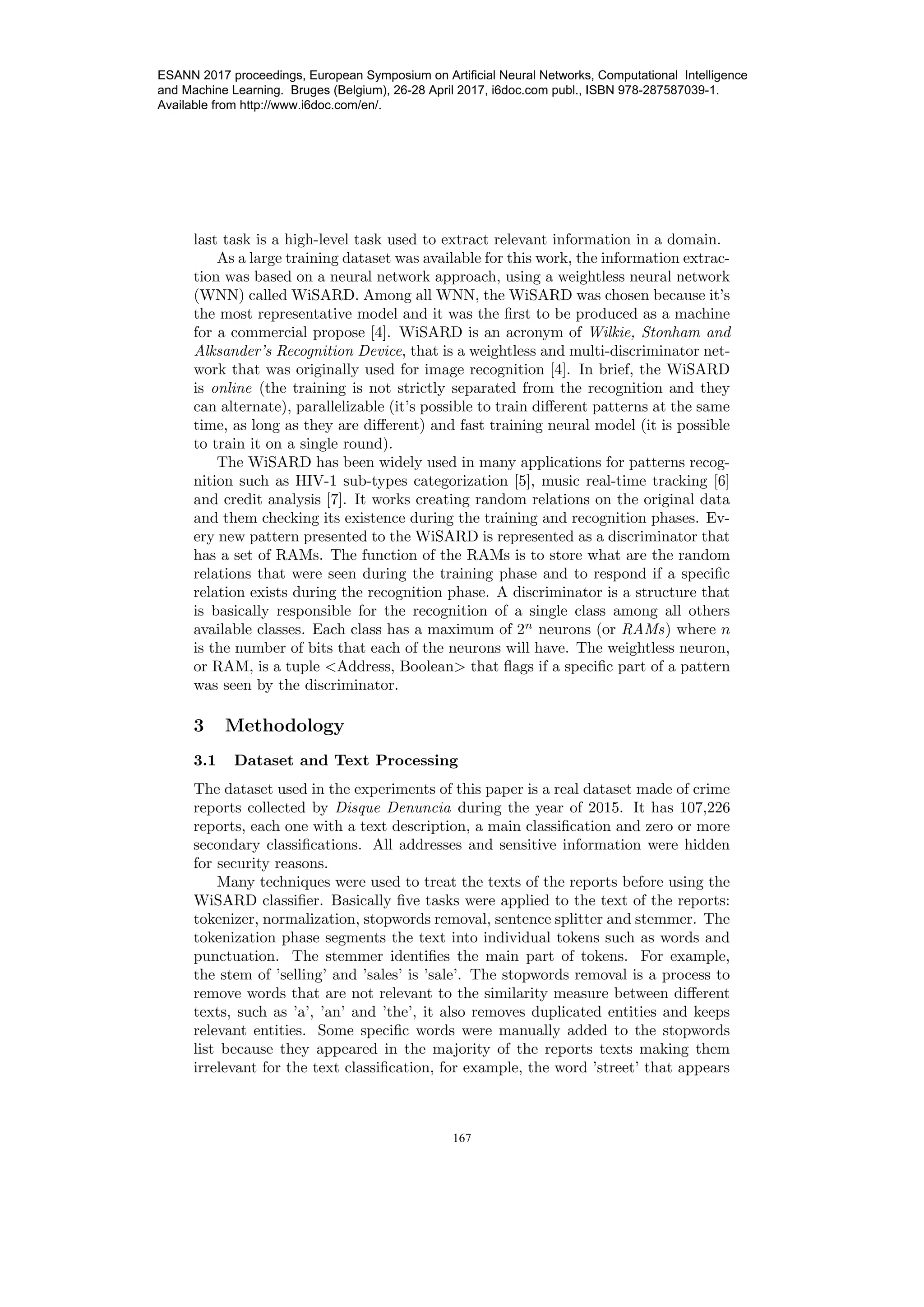 Automatic Crime Report Classification Through A Weightless Neural