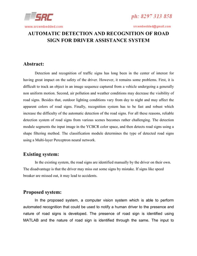 Automatic Detection And Recognition Of Road Sign For Driver Assistance System Pdf