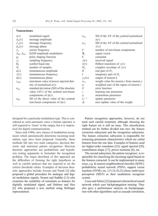 Automatic digital modulation recognition using articial | PDF