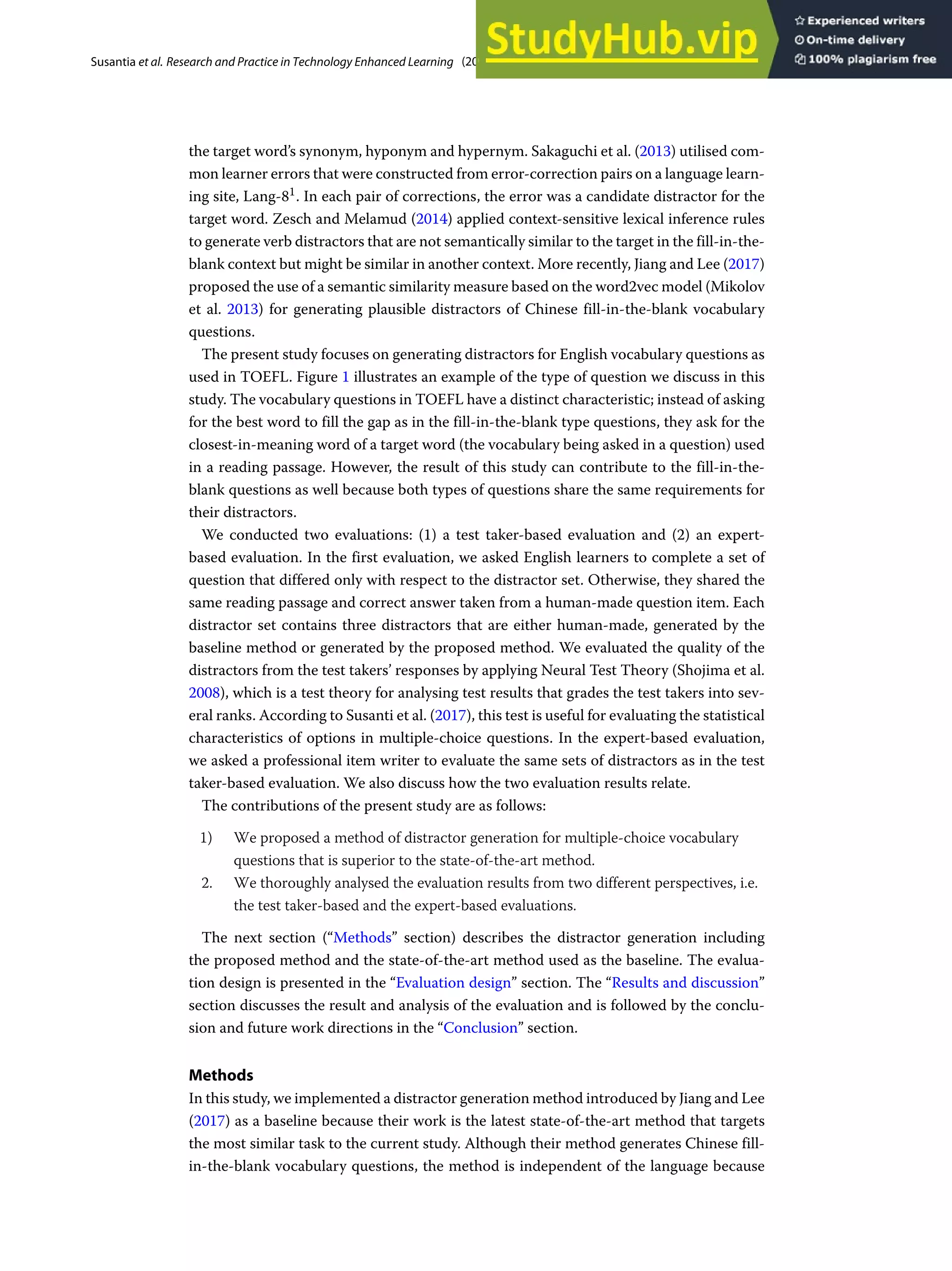 Automatic Distractor Generation For Multiple-Choice English Vocabulary Questions | PDF