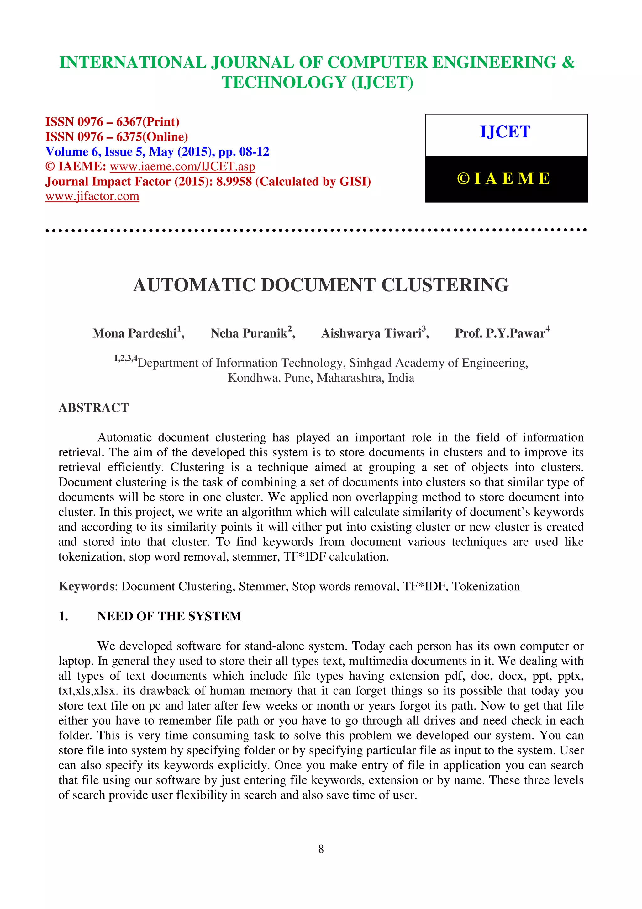 Automatic document clustering | PDF