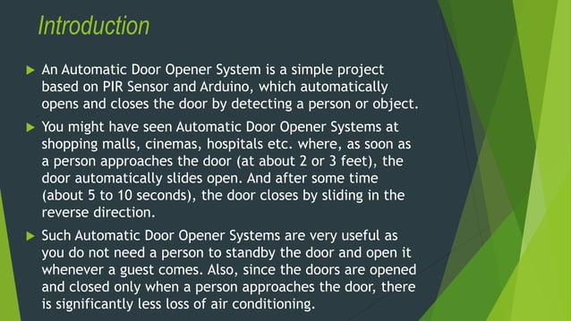 Automatic door using arduino | PPTX | Radio Control | Hobbies & Interests