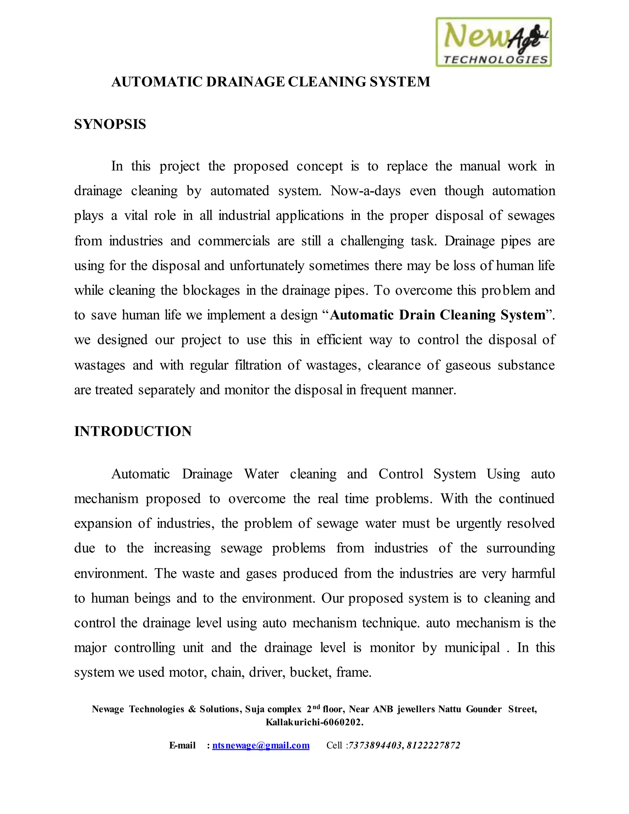 Automatic drainage cleaning system | DOCX