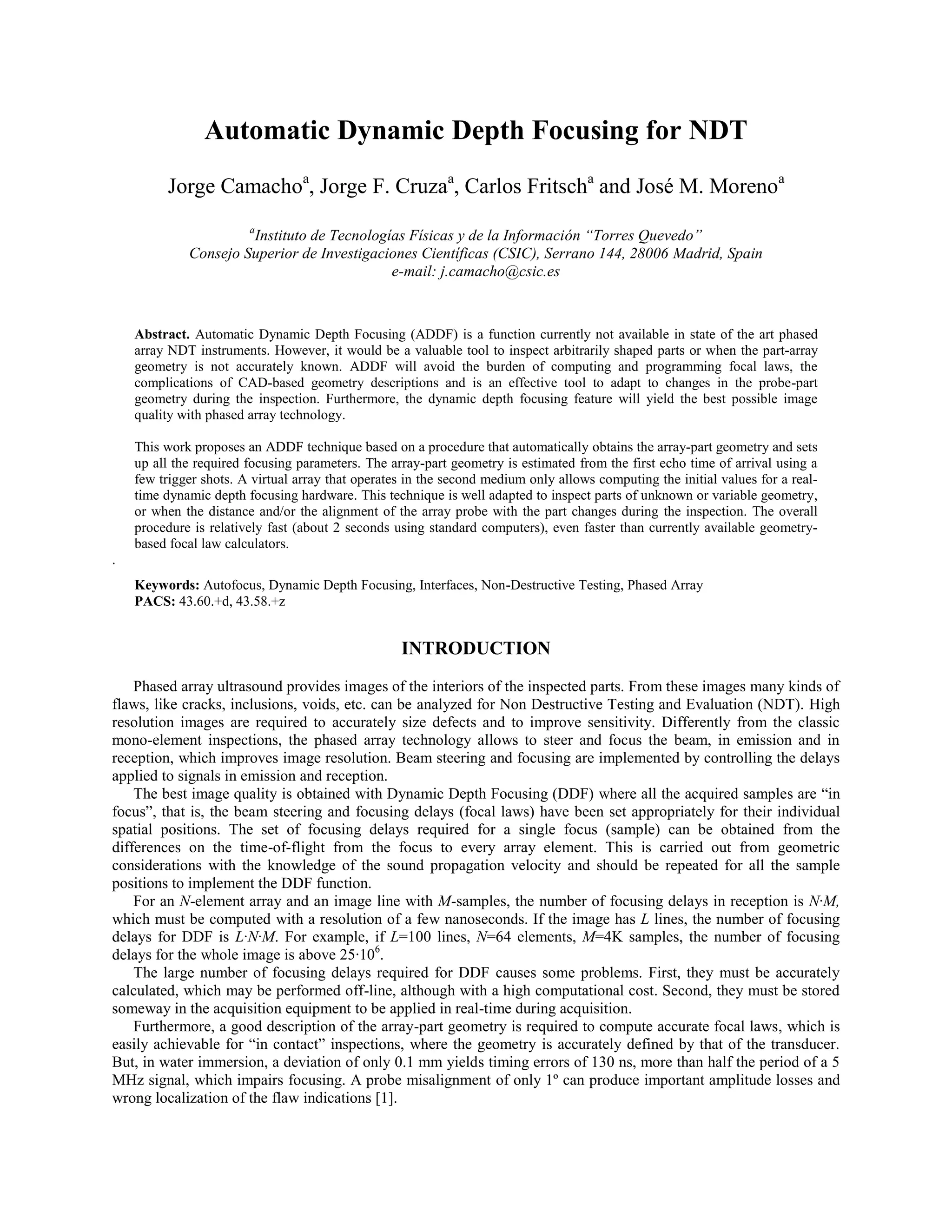 Automatic dynamic depth focusing for ndt | PDF