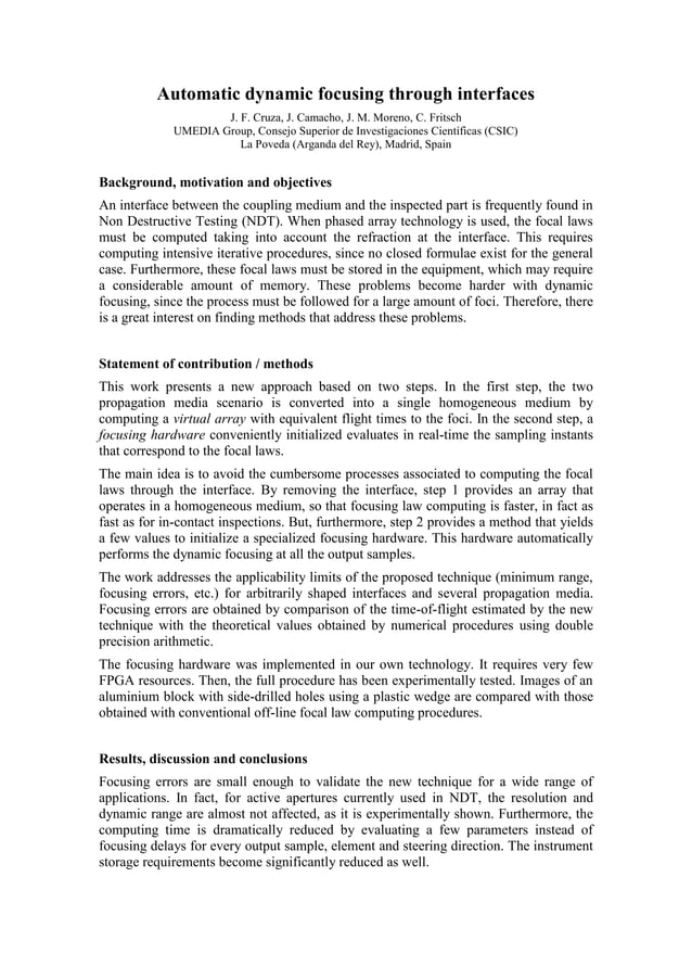 Automatic Dynamic Focusing Through Interfaces Abstract Pdf
