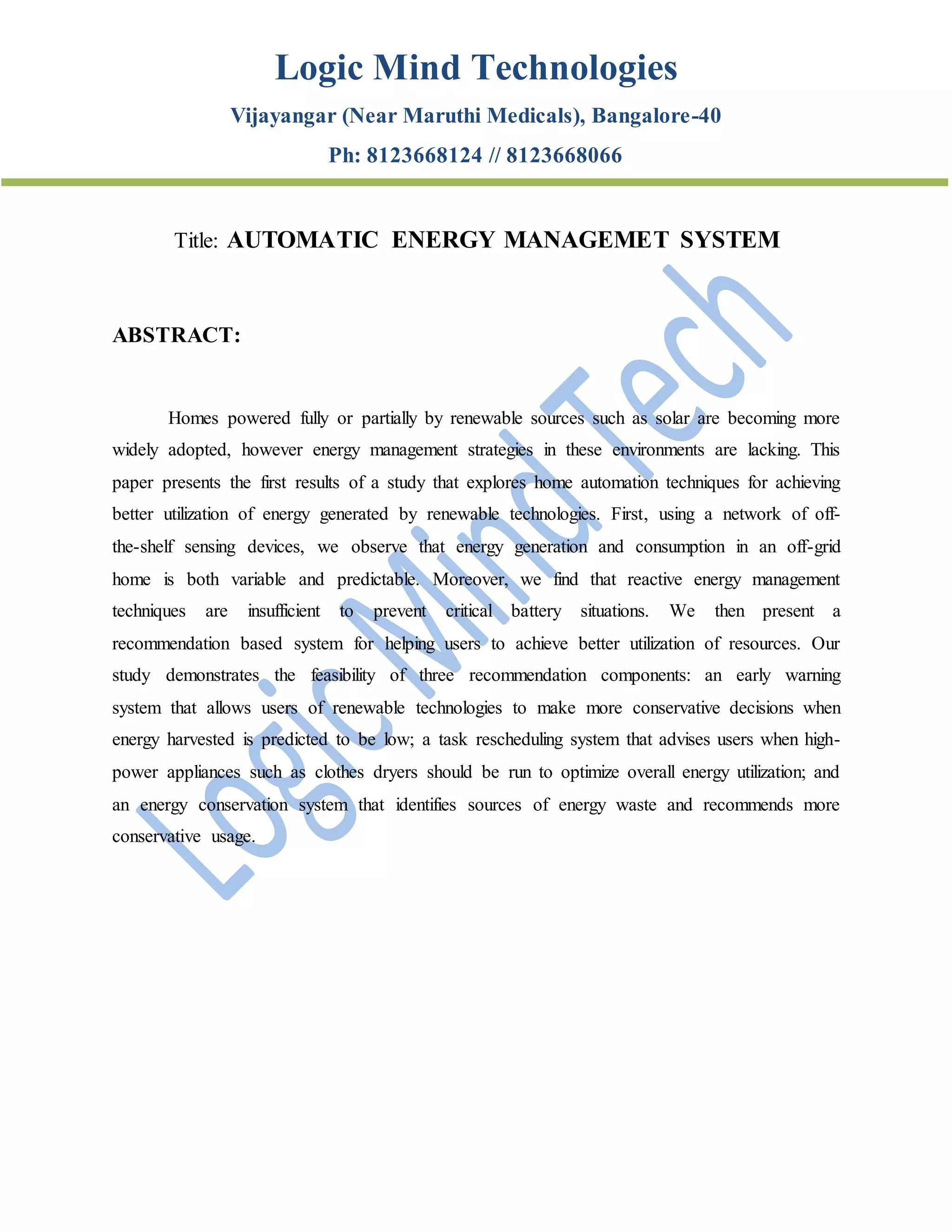 Automatic energy managemet system | DOCX