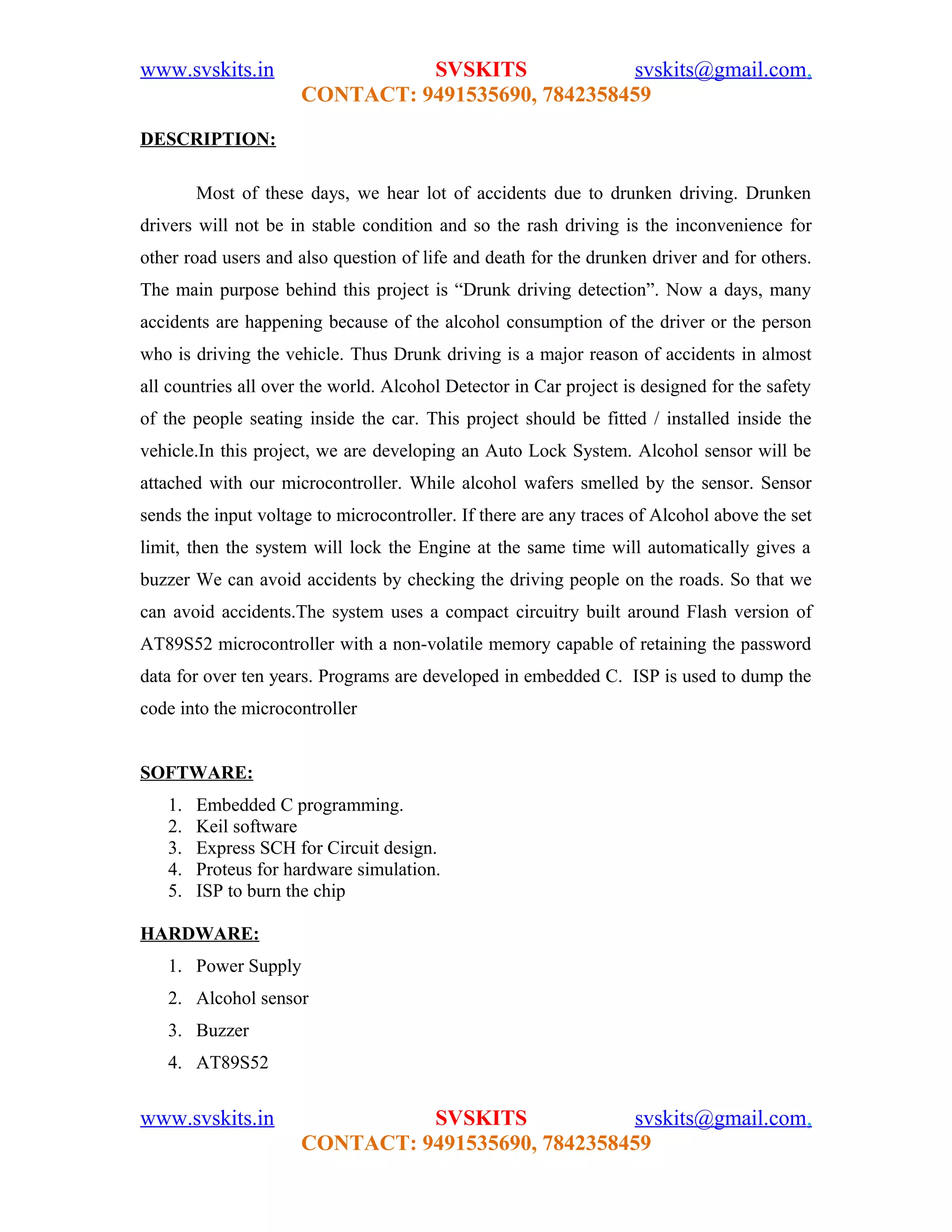 Automatic engine locking system for drunk and driver | DOC