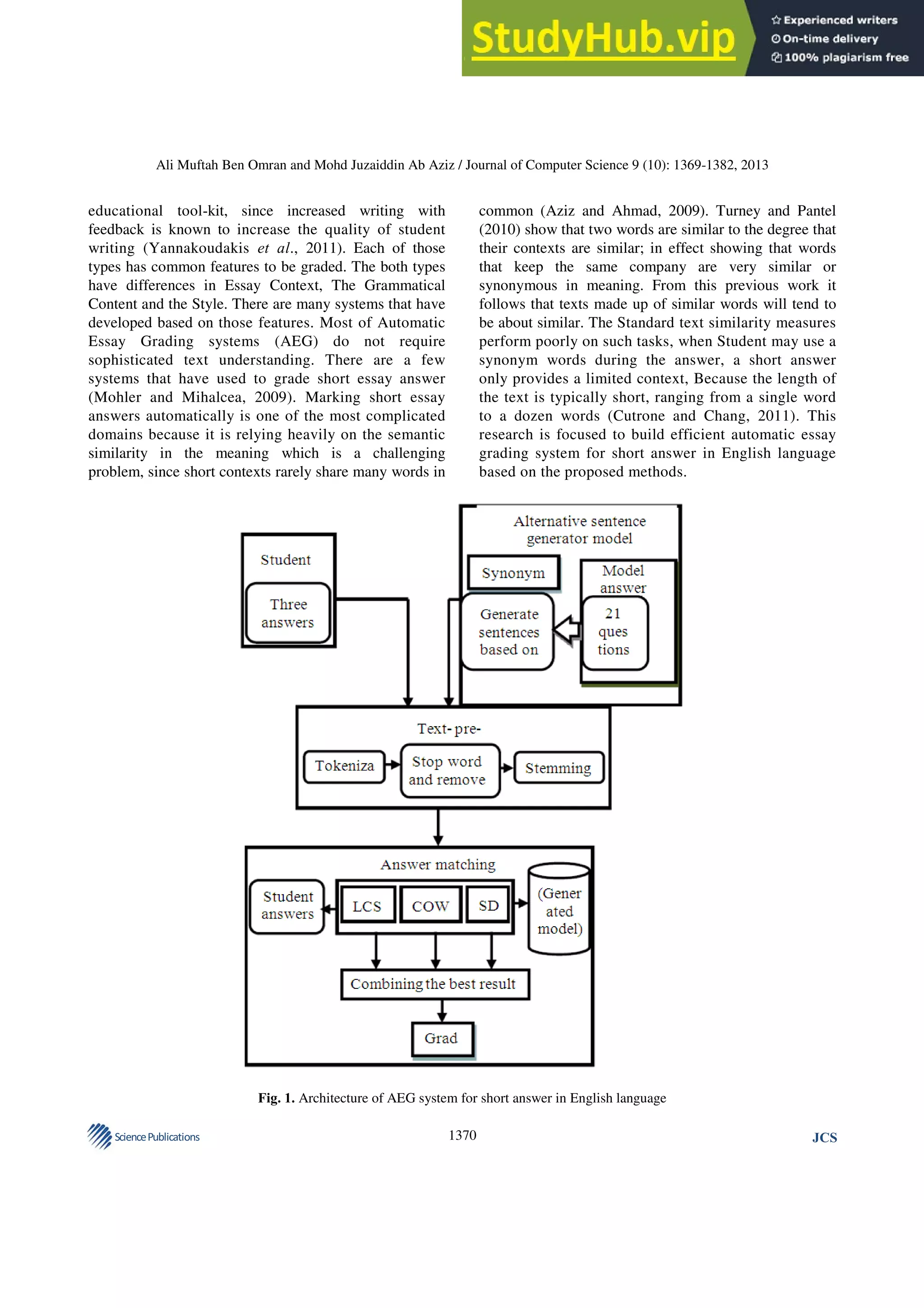Automatic Essay Grading System For Short Answers In English Language | PDF