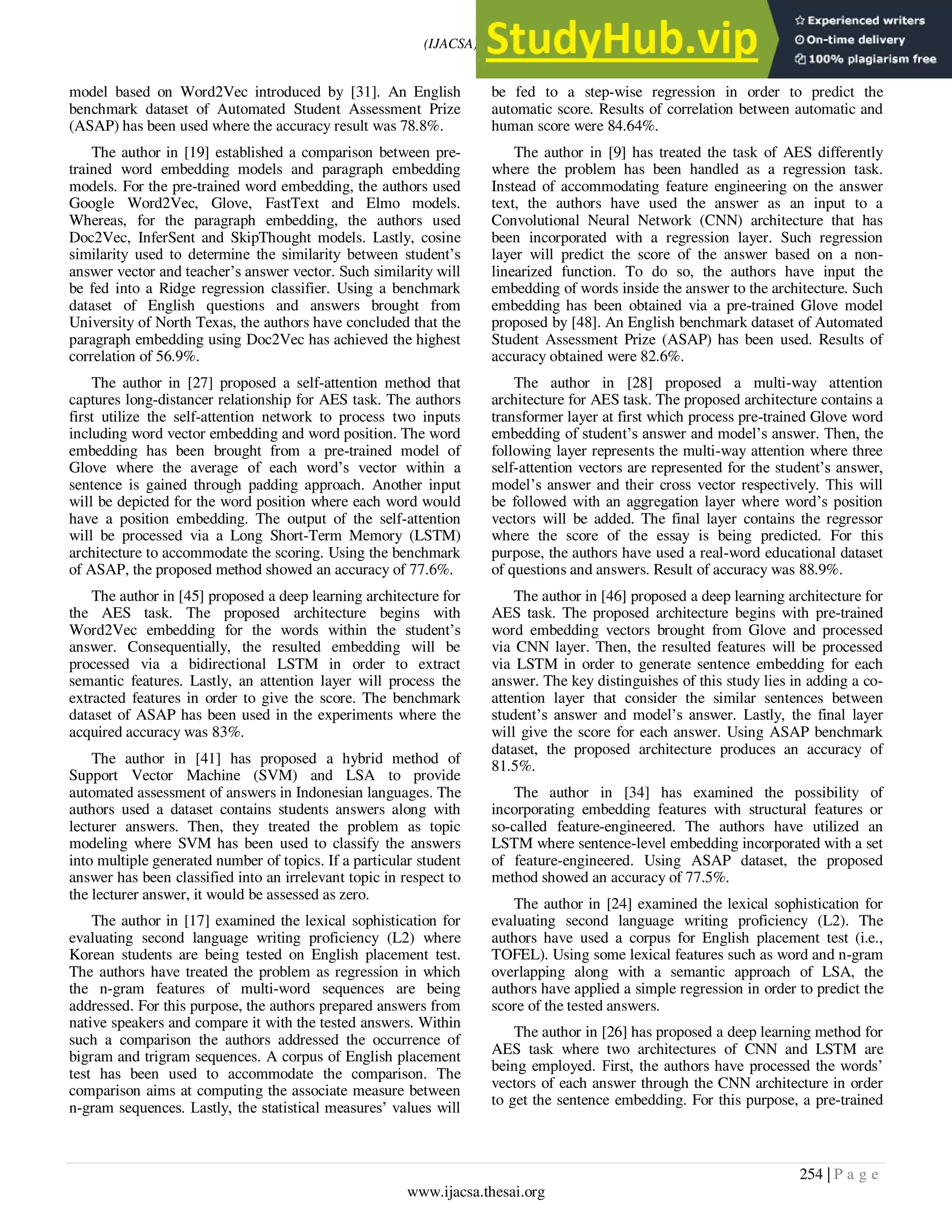 Automatic Essay Scoring A Review On The Feature Analysis Techniques | PDF