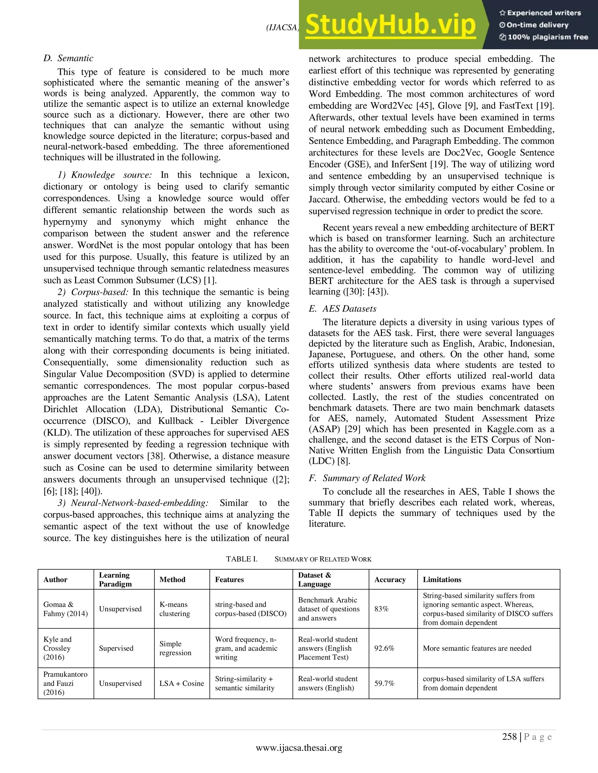 Automatic Essay Scoring A Review On The Feature Analysis Techniques | PDF