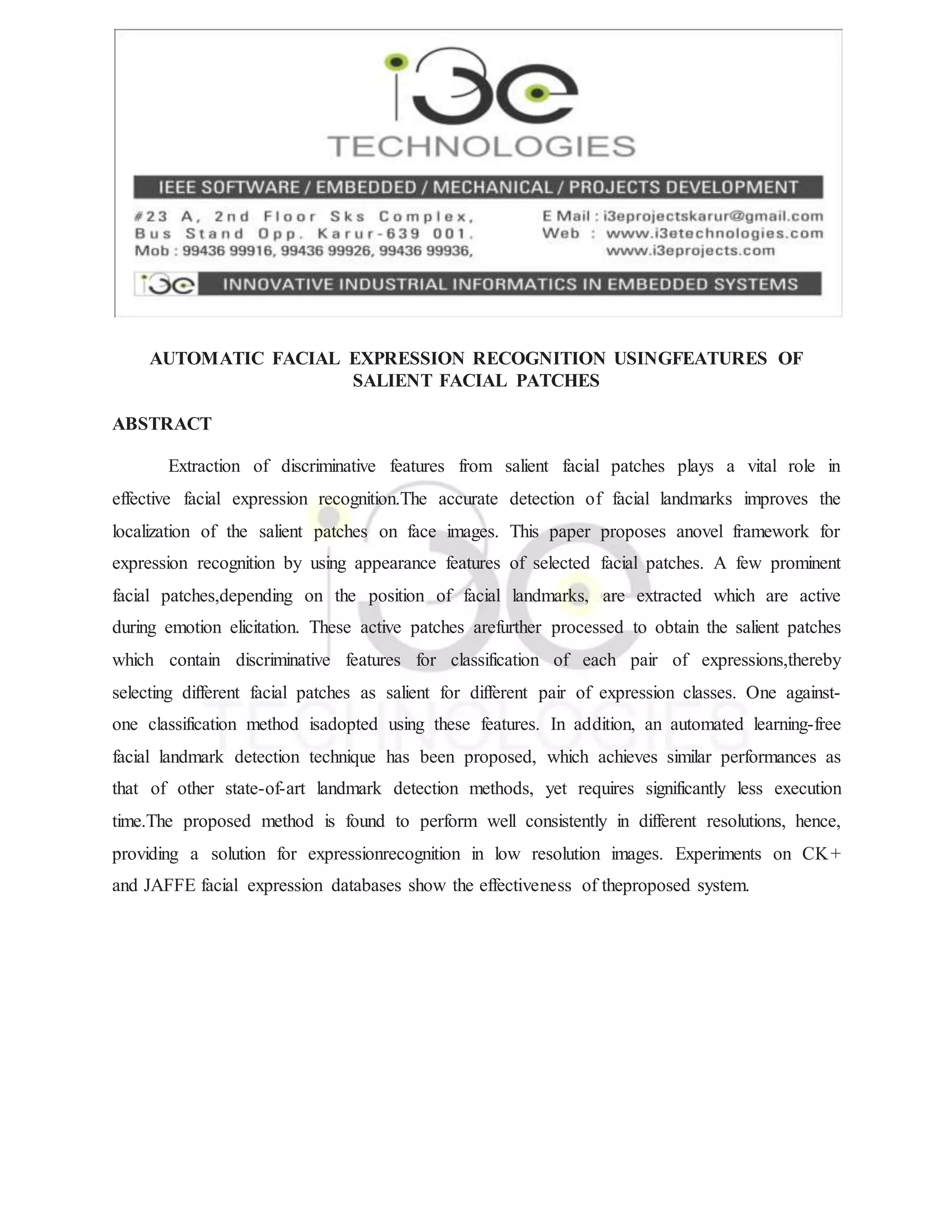 Automatic Facial Expression Recognition Using Features Of Salient Facial Patches Docx