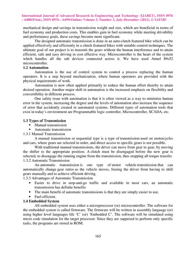 Automatic gear transmission in two wheelers using embedded system | PDF