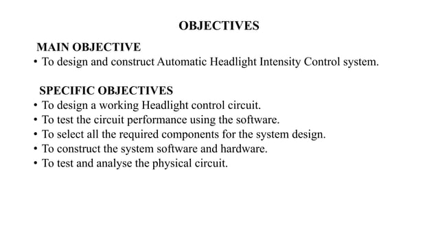 Automatic headlight intensity control system | PPTX | Auto Safety Technologies | Auto Technology