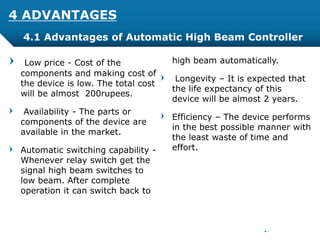 Automatic high beam controller for vehicles | PPTX