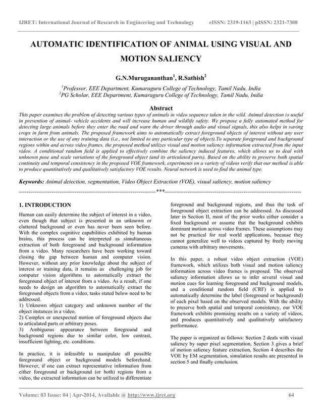 Automatic identification of animal using visual and motion saliency | PDF