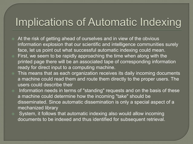 Automatic indexing | PPTX | Search | Internet