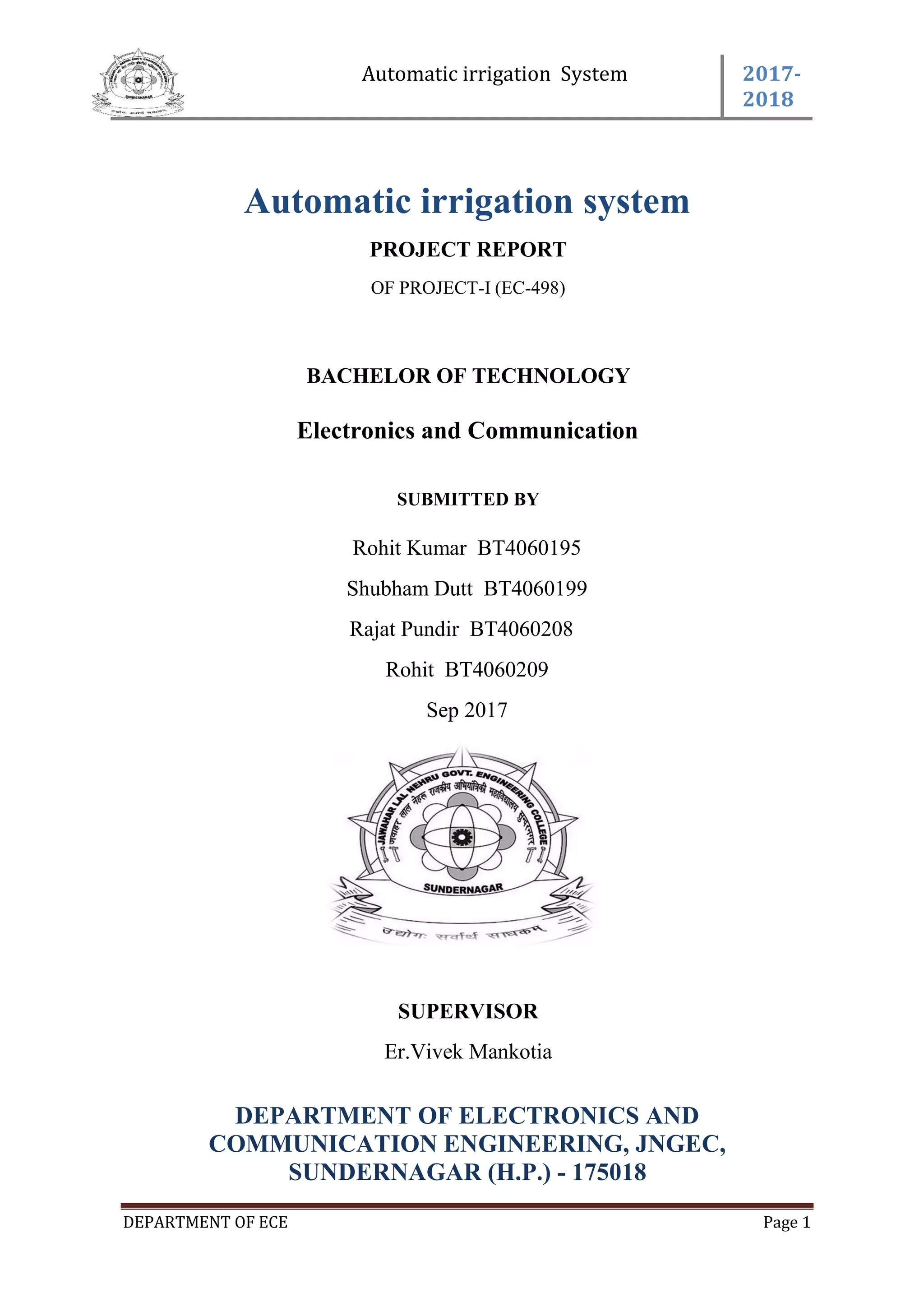 Automatic irrigation system by using 89s52 | PDF