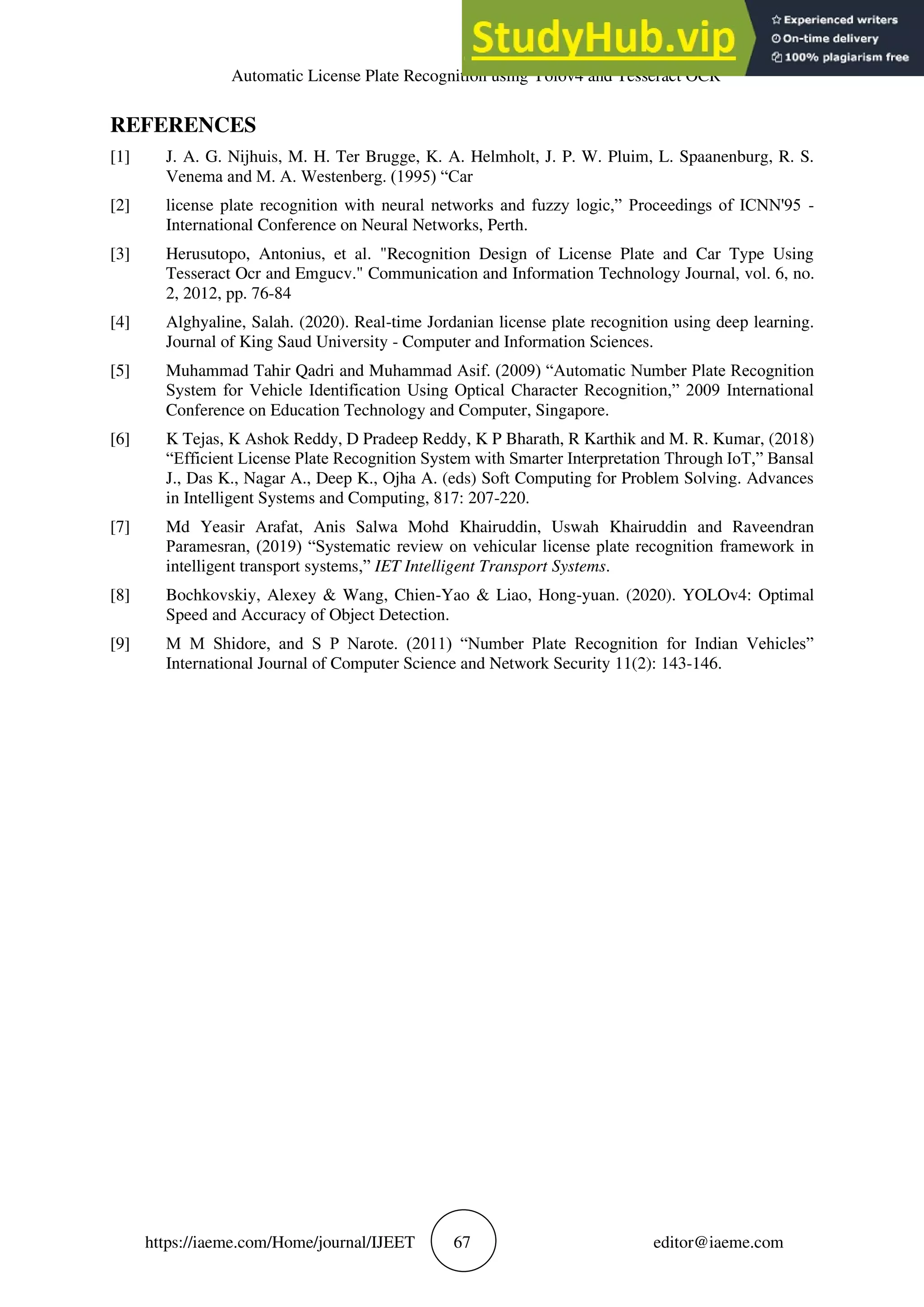 Automatic License Plate Recognition Using Yolov4 And Tesseract Ocr Pdf