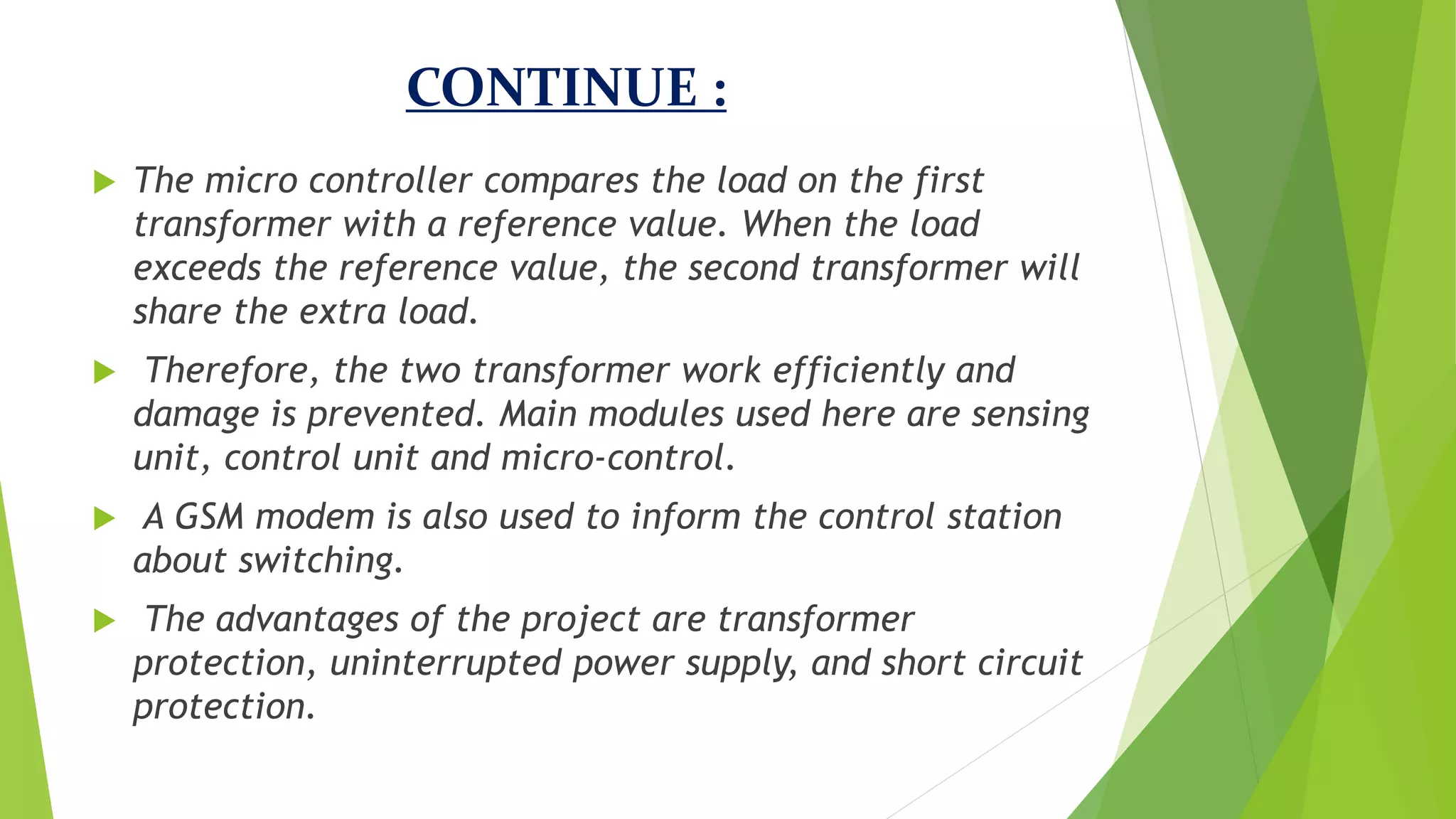 Automatic Load Sharing Of Transformer Using Microcontroller Pptx