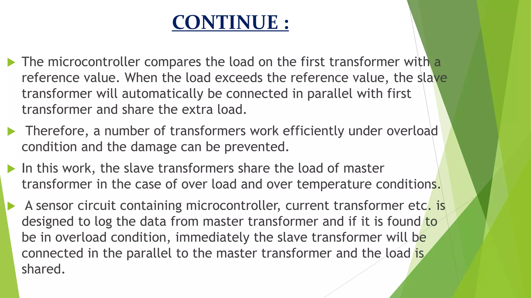 Automatic load sharing of transformer using microcontroller | PPT