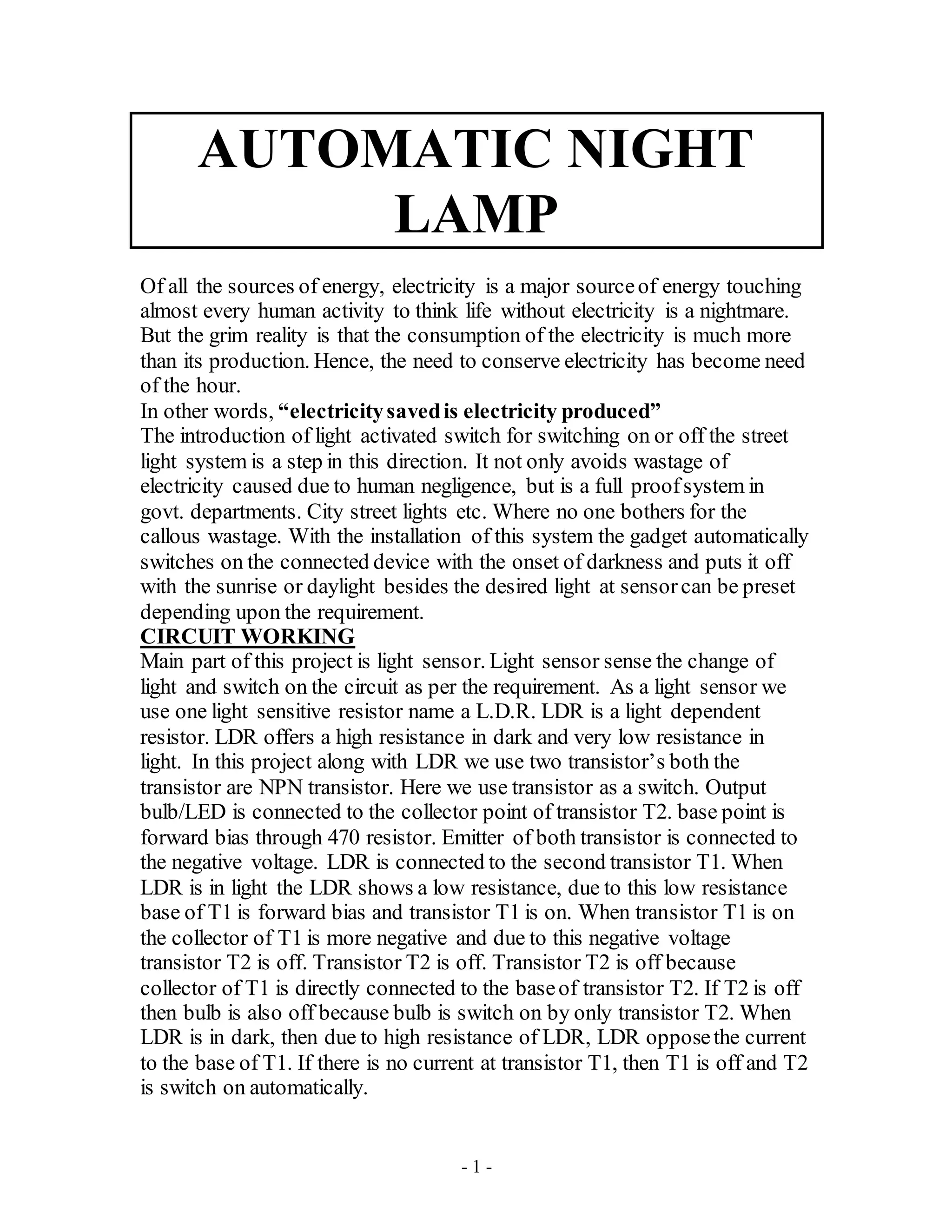 Automatic night lamp | PDF