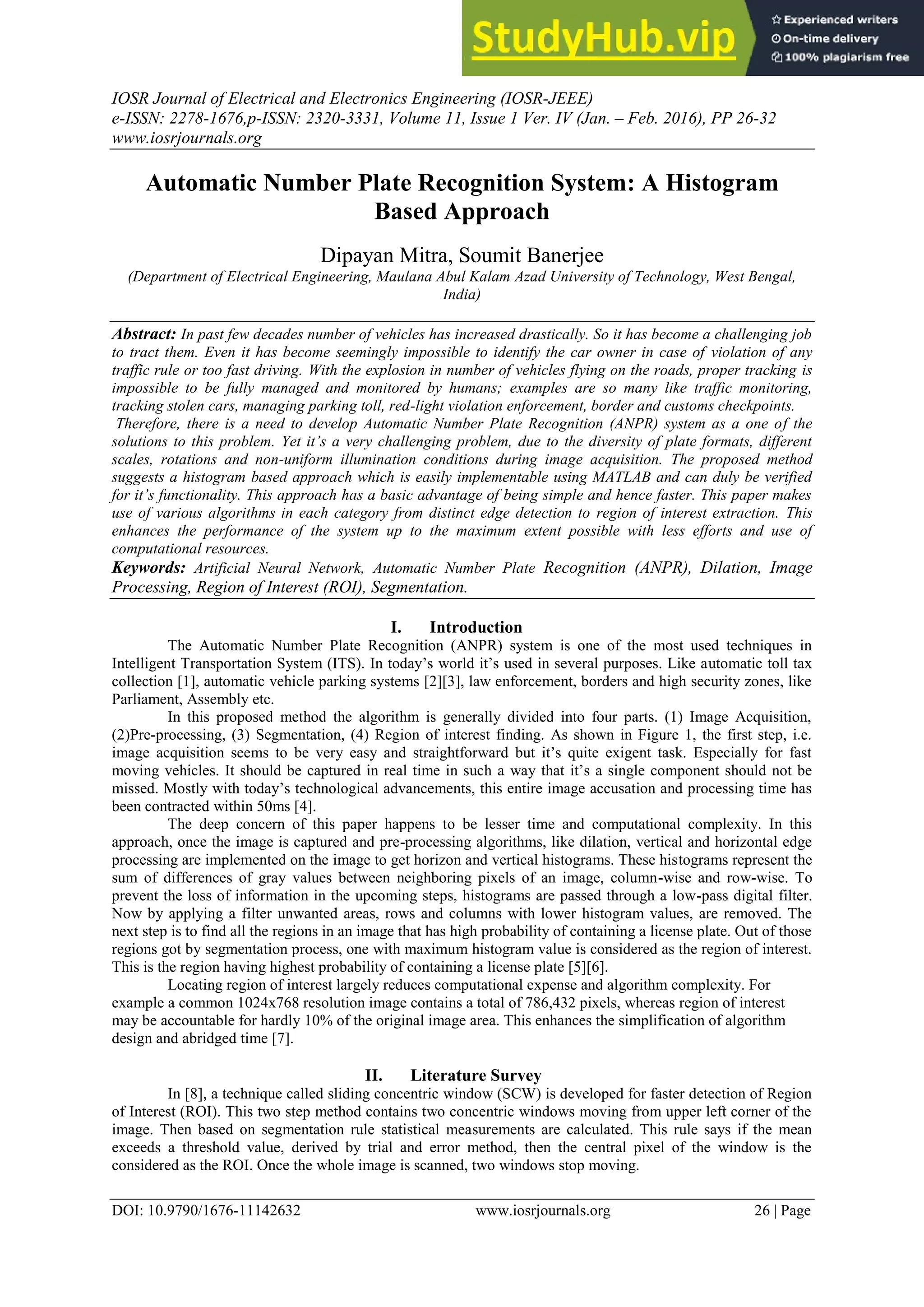Automatic Number Plate Recognition System A Histogram Based Approach | PDF
