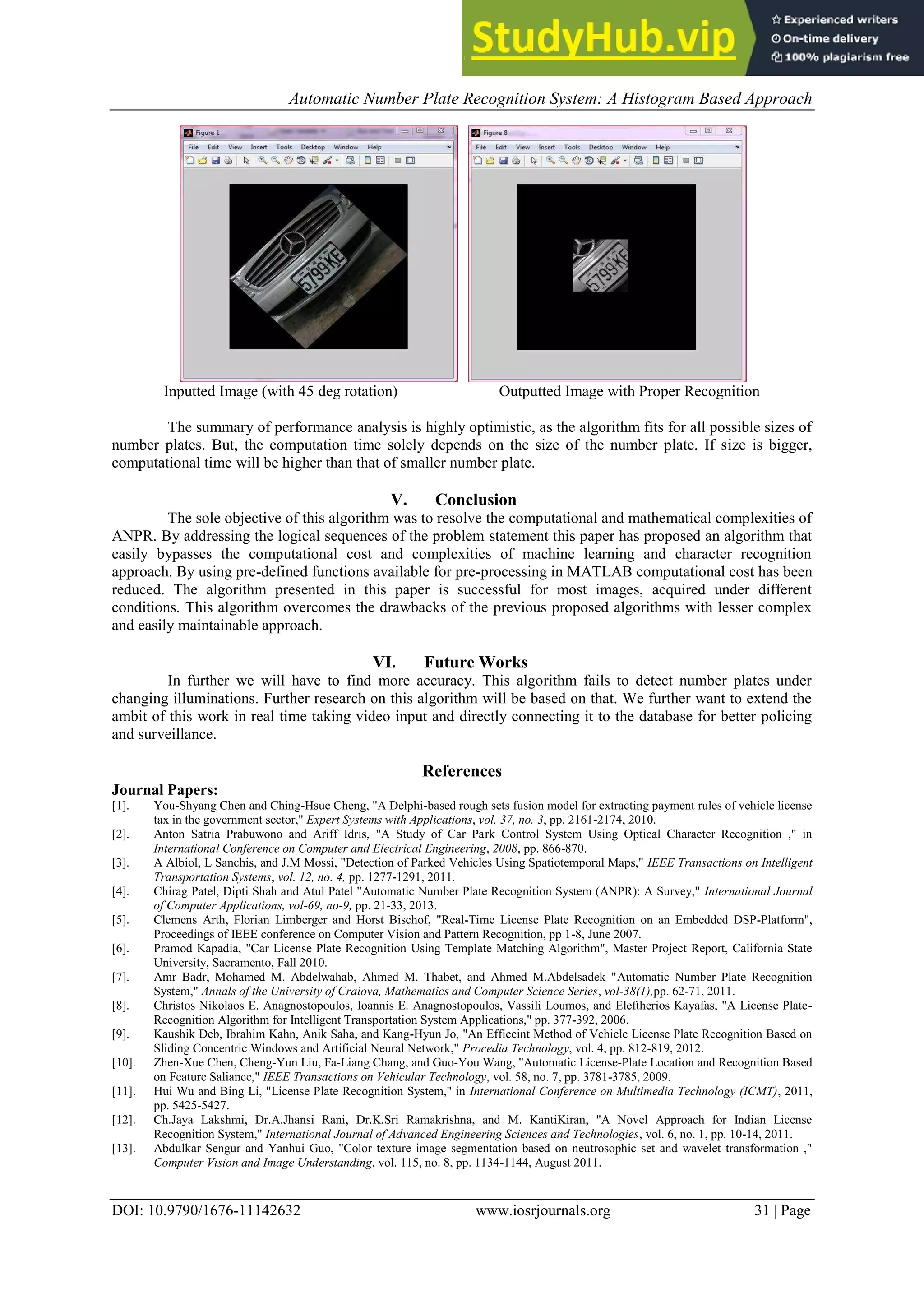 Automatic Number Plate Recognition System A Histogram Based Approach | PDF