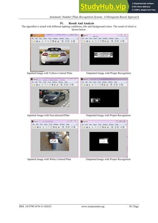 Automatic Number Plate Recognition System A Histogram Based Approach | PDF