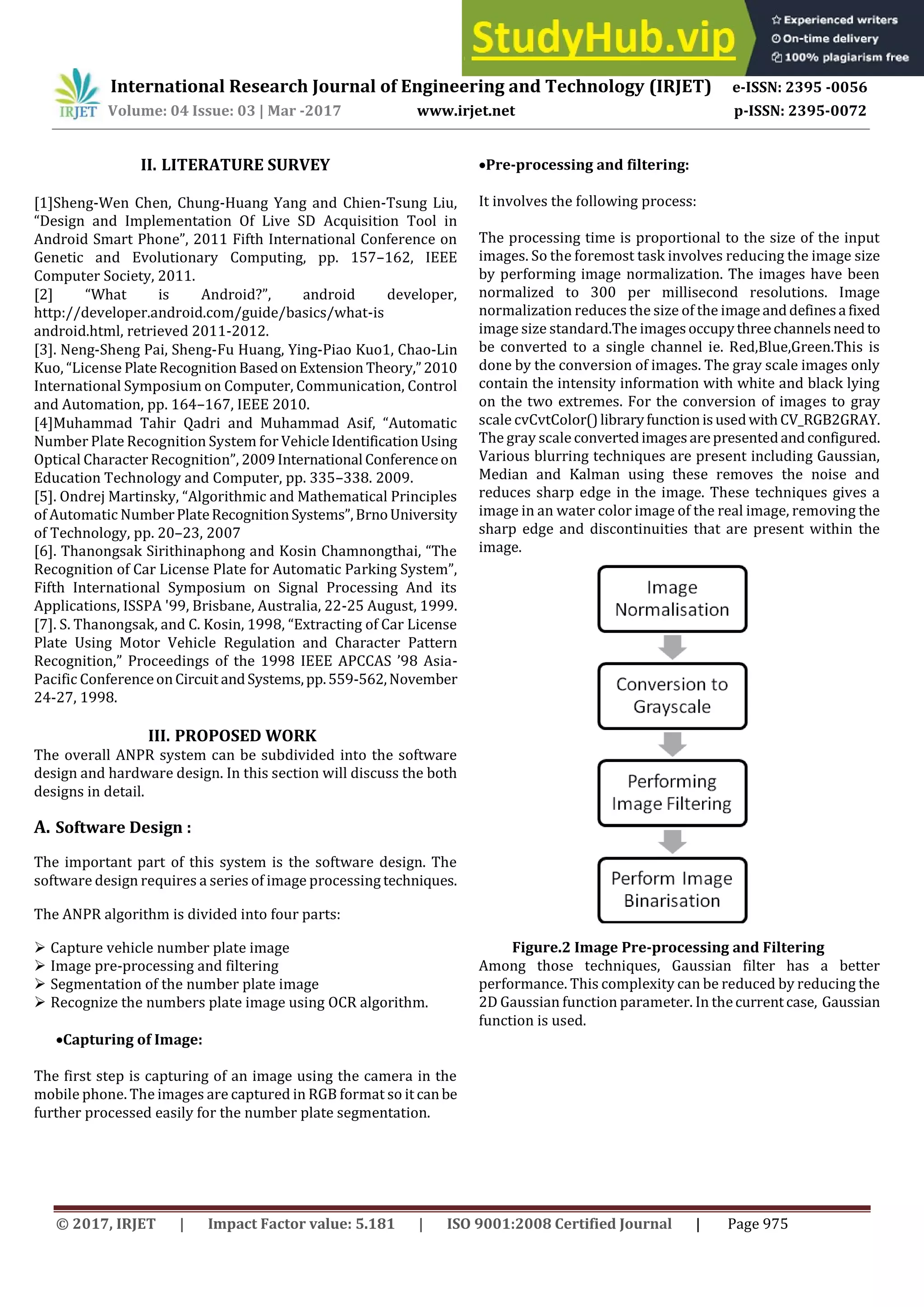 AUTOMATIC NUMBER PLATE RECOGNITION SYSTEM THROUGH SMART PHONE USING IMAGE PROCESSING | PDF