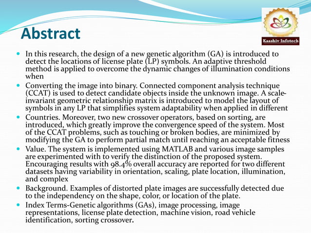 Localization Of License Plate Number Using Dynamic Image Processing Techniques And Genetic