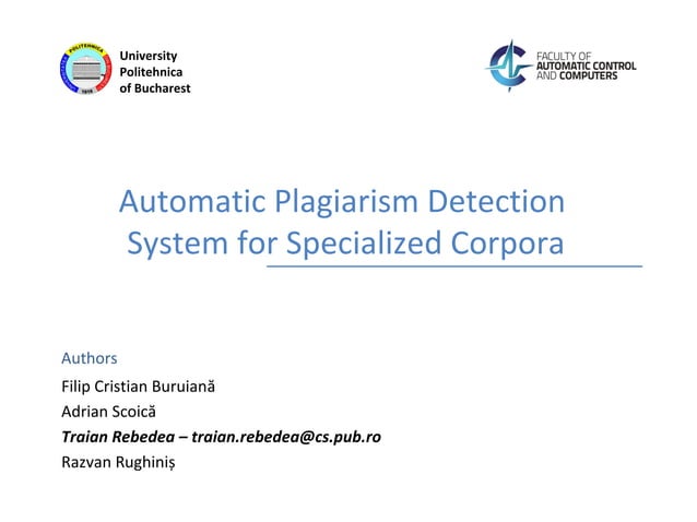 Automatic plagiarism detection system for specialized corpora | PPT