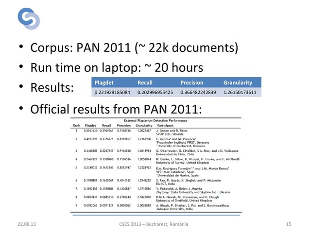 Automatic Plagiarism Detection System For Specialized Corpora Ppt