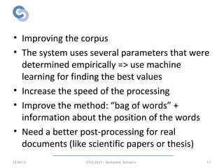 Automatic plagiarism detection system for specialized corpora | PPT