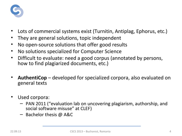 Automatic plagiarism detection system for specialized corpora | PPT