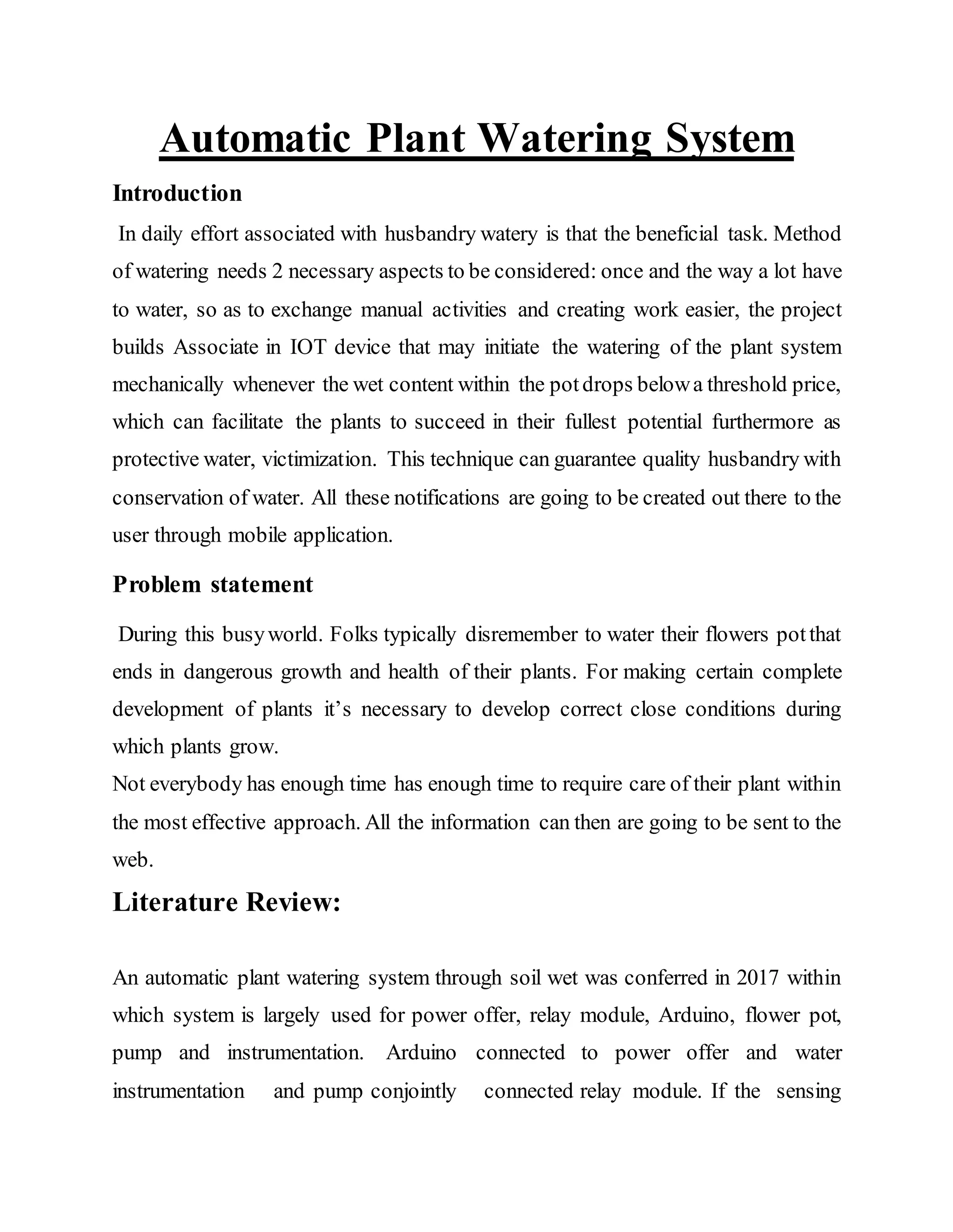 Automatic plant watering system | PDF