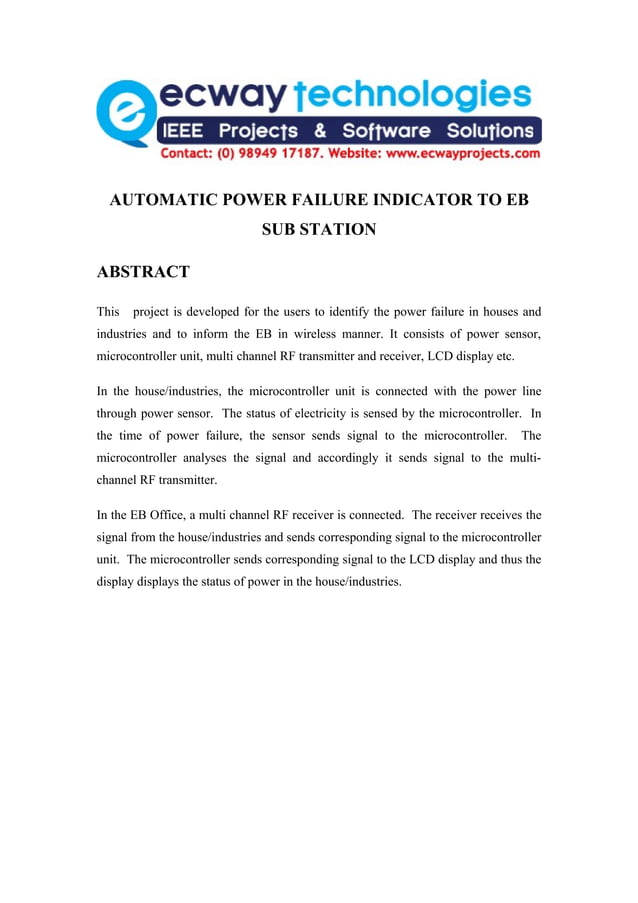 Automatic power failure indicator to eb sub station | DOC | Internet of ...