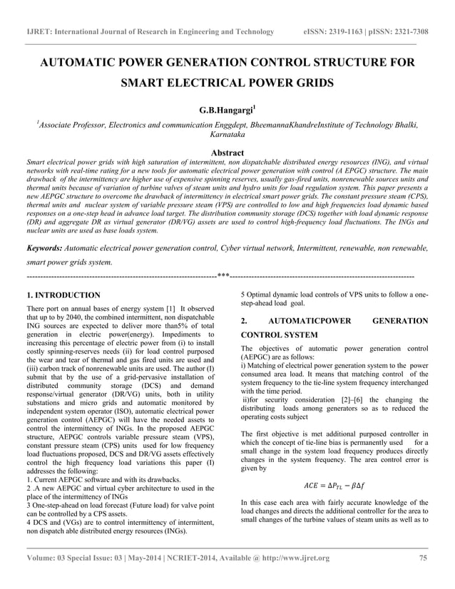 Automatic power generation control structure for smart electrical power ...