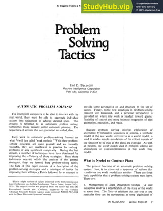 Automatic Problem Solving Tactics for Efficient Planning | PDF