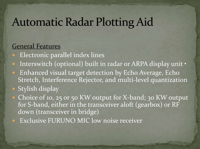 REPORT IN NAV 6 RADAR ARPA | PPTX | Digital Audio | Computer Software and Applications