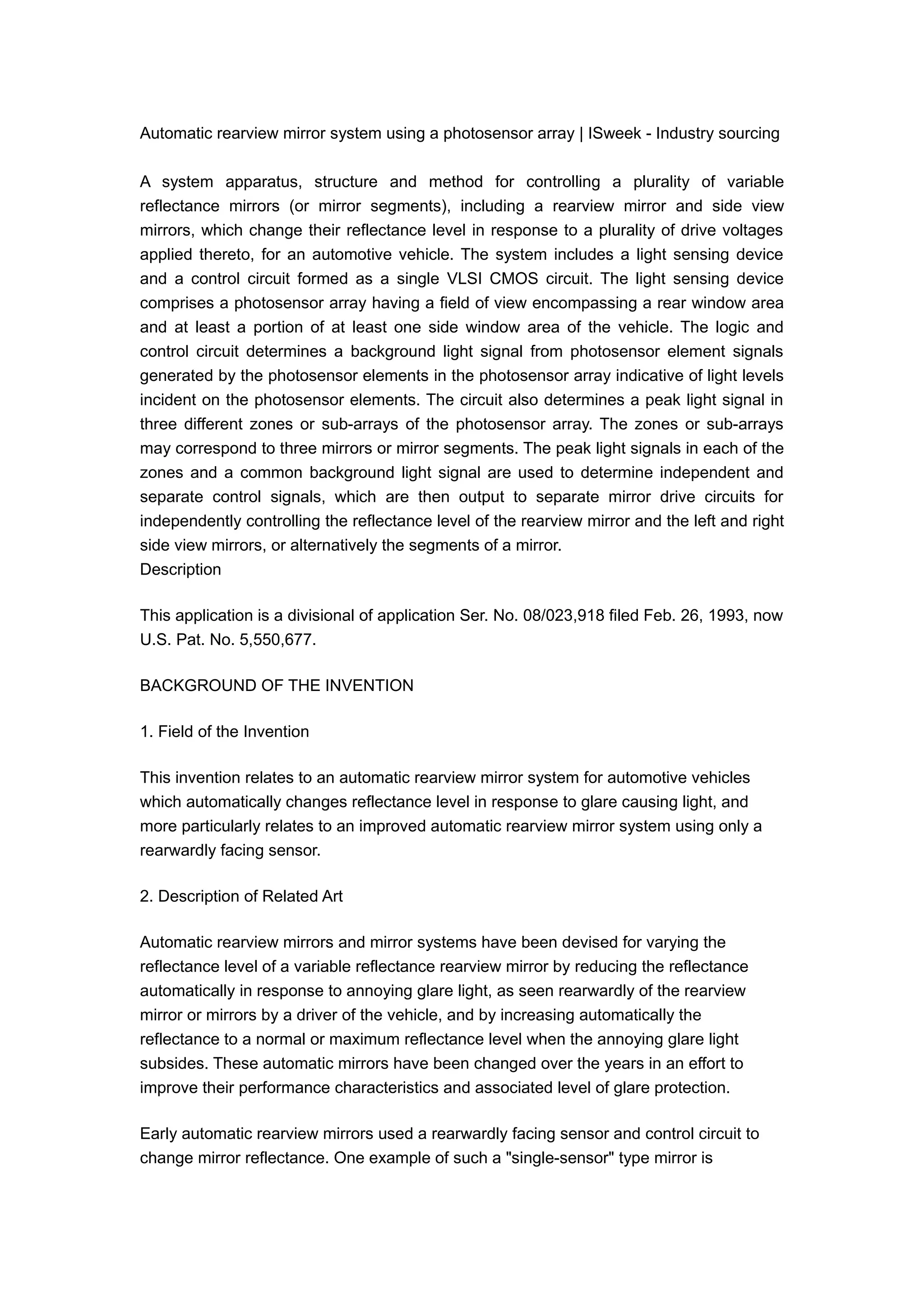 Automatic rearview mirror system using a photosensor array | PDF